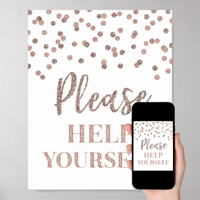 Rose Gold Confetti Please Help Yourself Sign | Zazzle