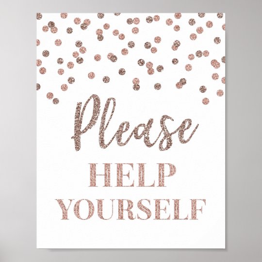 Rose Gold Confetti Please Help Yourself Sign | Zazzle.com