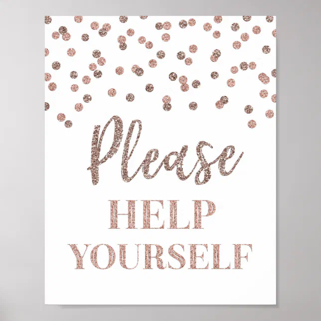 Rose Gold Confetti Please Help Yourself Sign | Zazzle