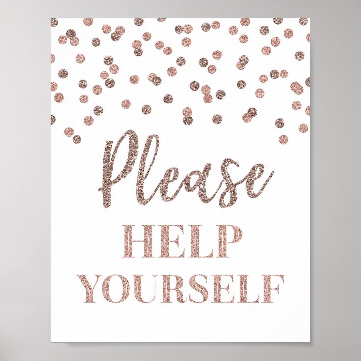 Rose Gold Confetti Please Help Yourself Sign | Zazzle