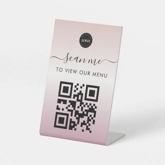 Rose Gold Contactless Scan Me Qr Code Menu Logo Pedestal Sign | Zazzle