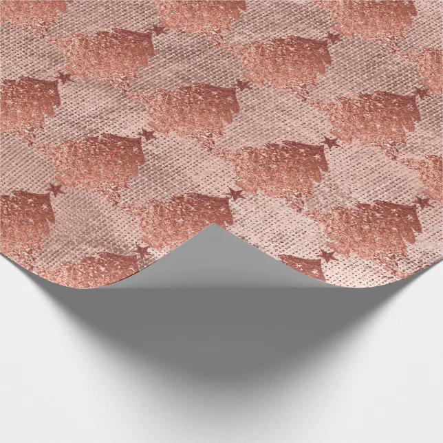 Rose Gold Copper Gold Linen Christmas Tree Wrapping Paper | Zazzle