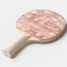 Rose gold cube marble name glittere script ping pong paddle | Zazzle