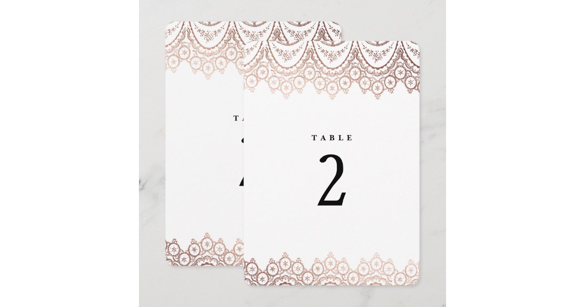 Rose Gold Delicate Lace Wedding Table Number | Zazzle
