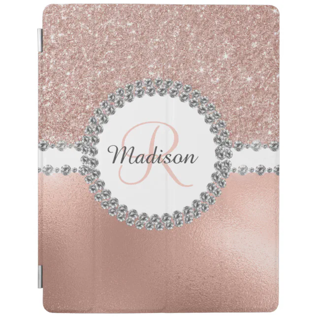 Rose Gold Diamond Bling Monogram Pretty Trendy iPad Smart Cover | Zazzle