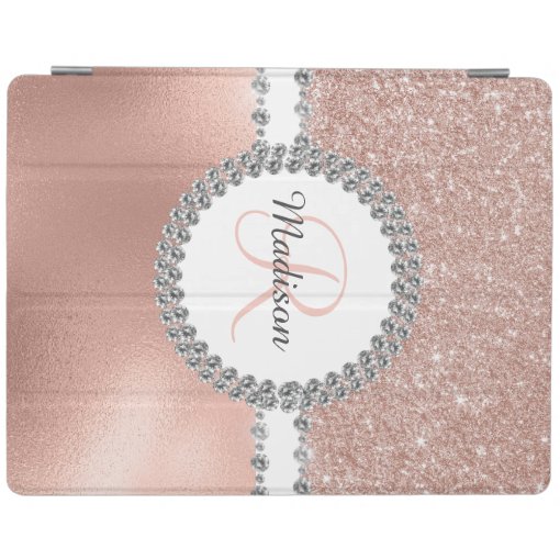 Rose Gold Diamond Bling Monogram Pretty Trendy iPad Smart Cover | Zazzle
