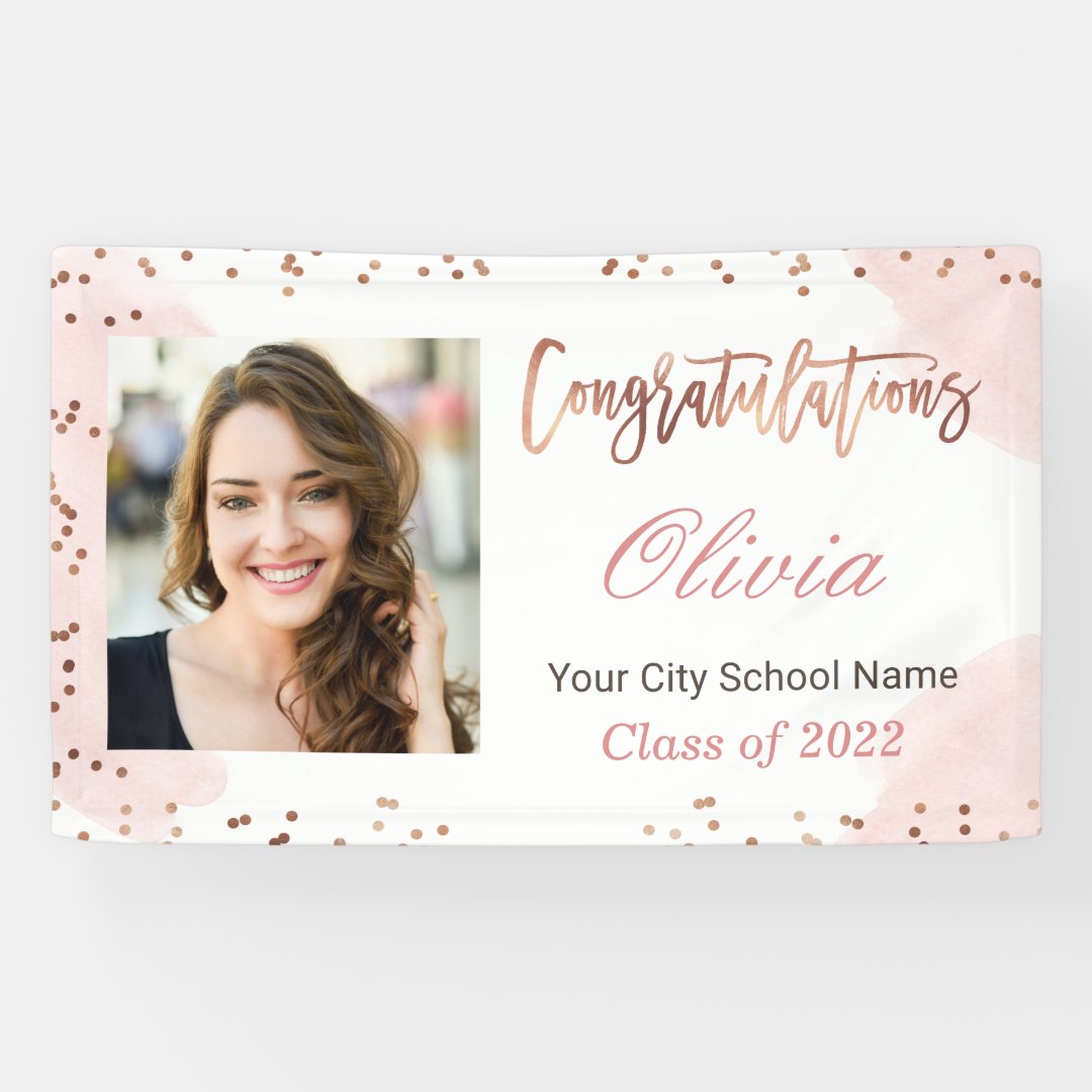 Rose Gold Dots Graduate Photo Graduation Party Banner | Zazzle