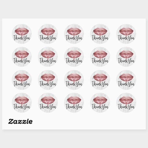 Rose Gold Drip Lips White Marble Thank You Classic Round Sticker | Zazzle