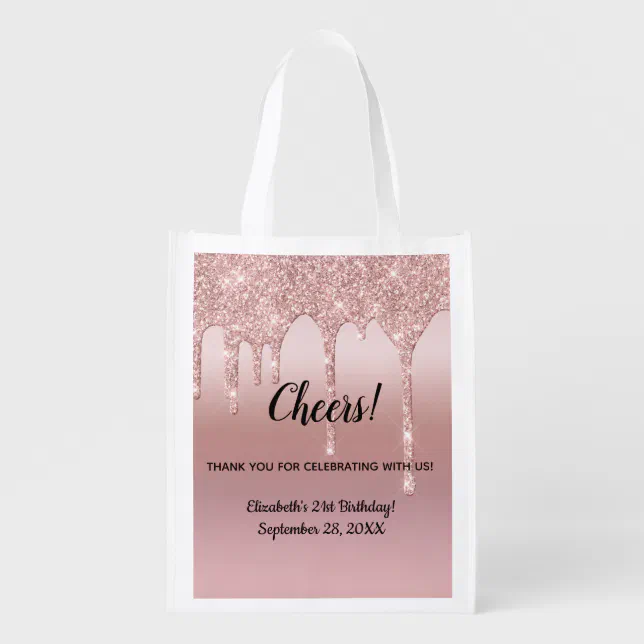 Rose Gold Dripping Glitter 21st Birthday Favor Bag | Zazzle