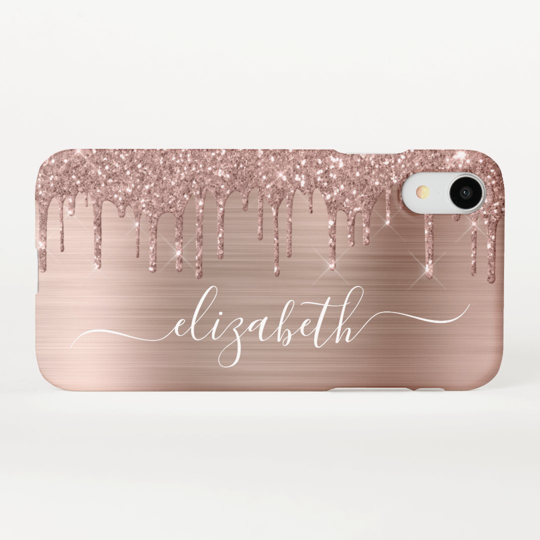 Rose Gold Dripping Glitter Personalized iPhone Case | Zazzle