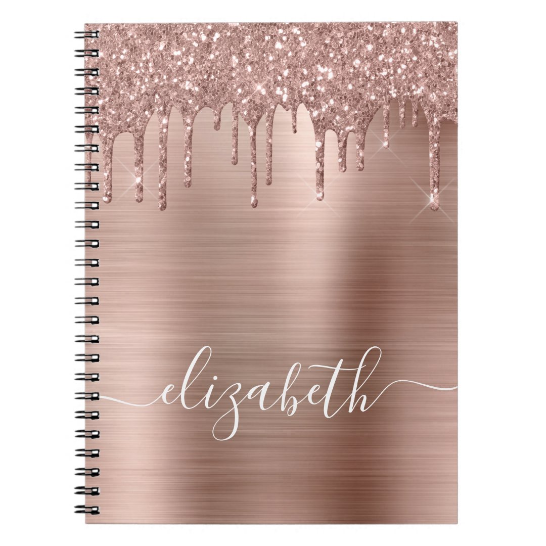 Rose Gold Dripping Glitter Personalized Notebook | Zazzle