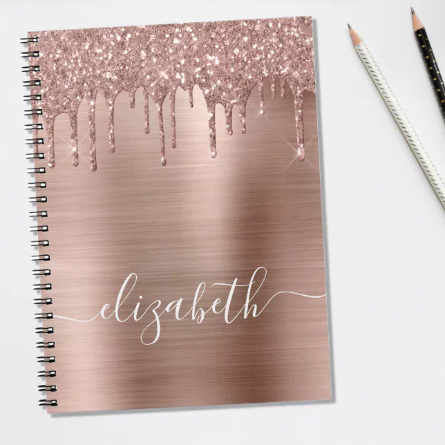 Rose Gold Dripping Glitter Personalized Notebook | Zazzle