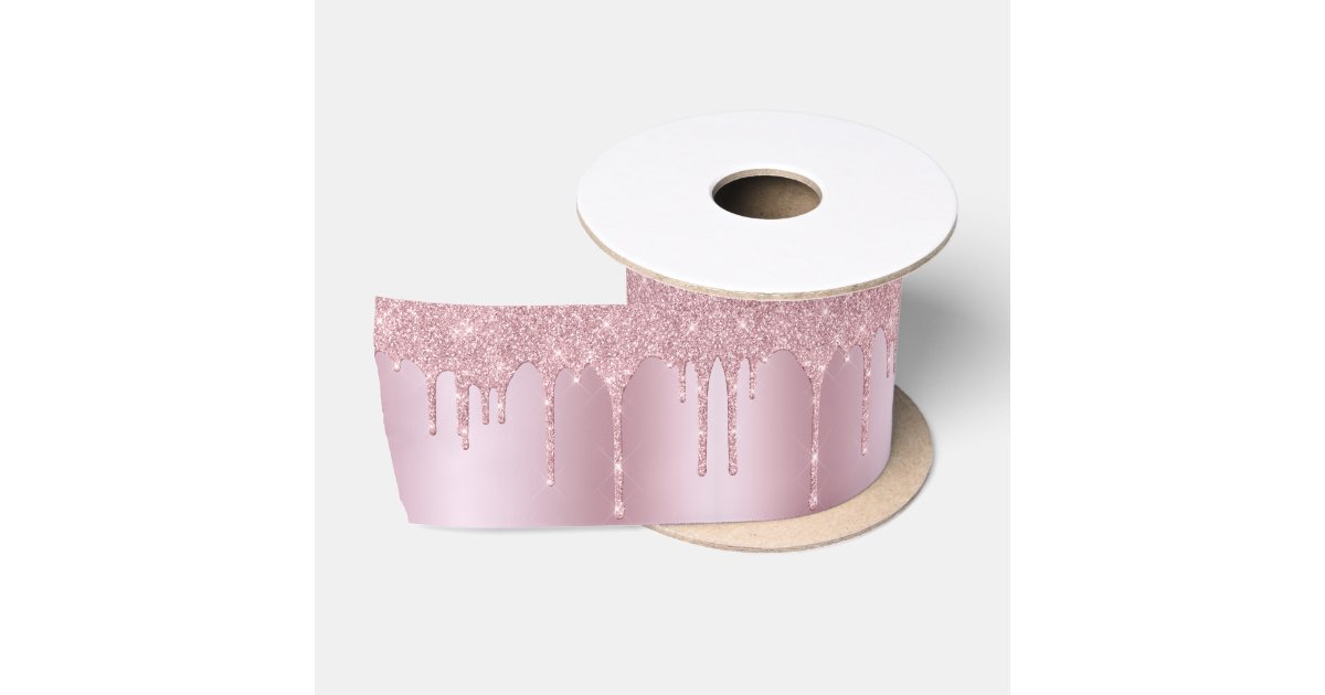 Rose Gold Dripping Glitter Stylish Elegant Pink Satin Ribbon | Zazzle