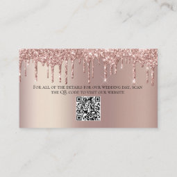 Rose Gold Dripping Glitter Wedding Details QR code Enclosure Card | Zazzle