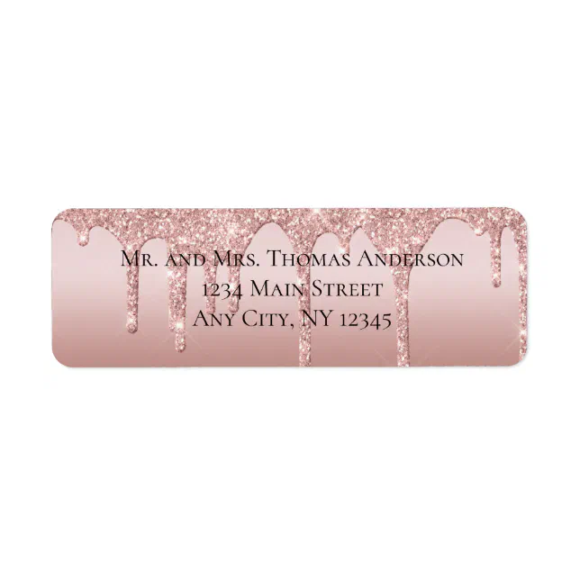 Rose Gold Dripping Glitter Wedding Return Address Label | Zazzle