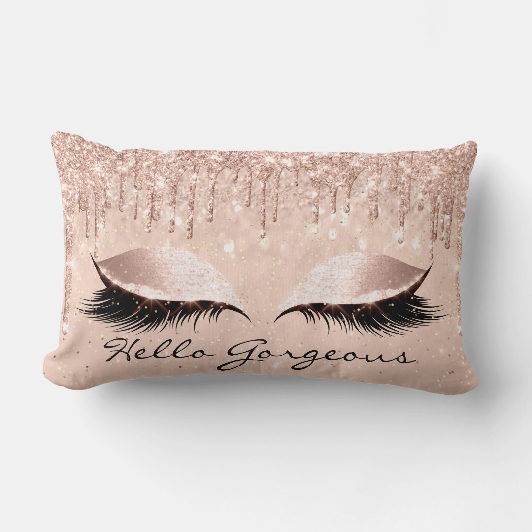 Rose Gold Drips Makeup Lashes Hello Gorgeous Spark Lumbar Pillow | Zazzle