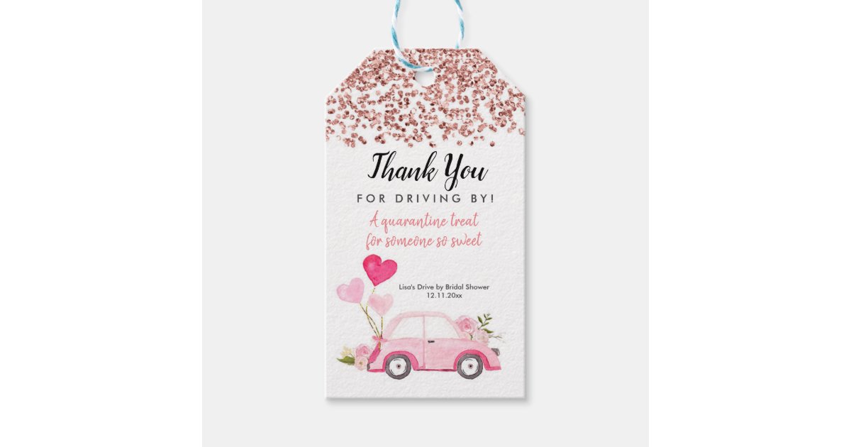 Rose Gold Drive by Bridal Shower Thank You Tag | Zazzle