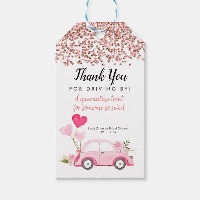 Rose Gold Drive by Bridal Shower Thank You Tag | Zazzle