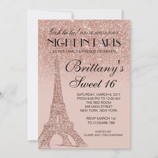 Rose Gold Eiffel Tower Paris Sweet 16 Invitation | Zazzle