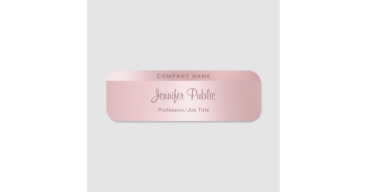 Rose Gold Elegant Calligraphed Name Script Trendy Name Tag | Zazzle