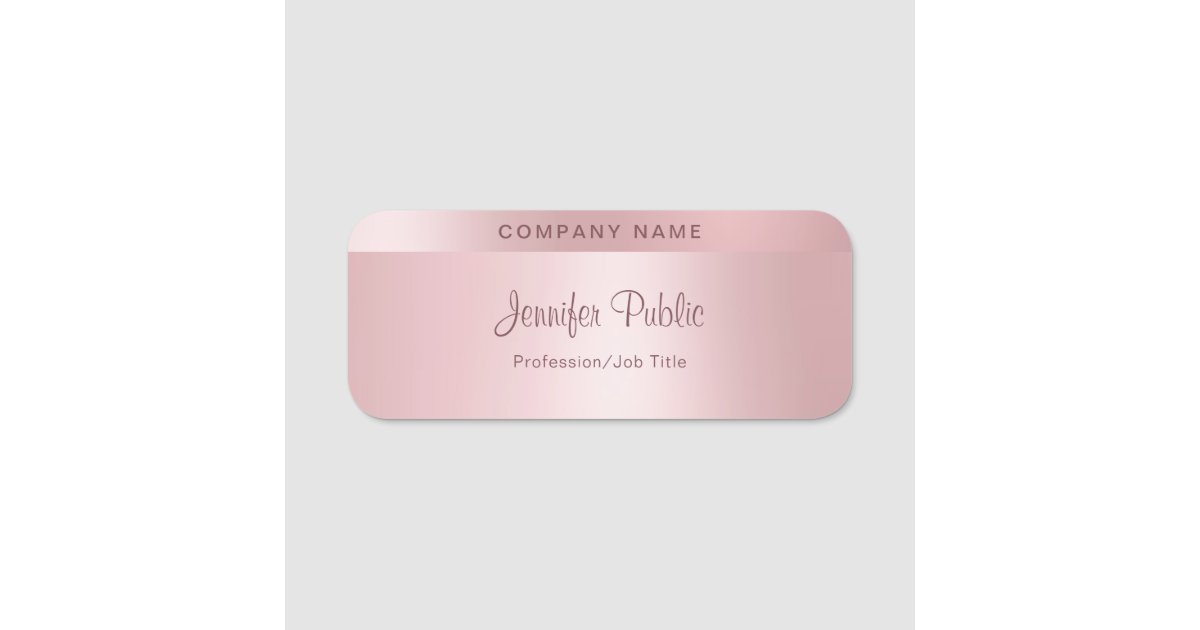 Rose Gold Elegant Hand Script Template Modern Name Tag | Zazzle