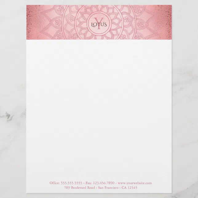 Rose Gold Elegant Lotus Mandala Yoga Letterhead | Zazzle