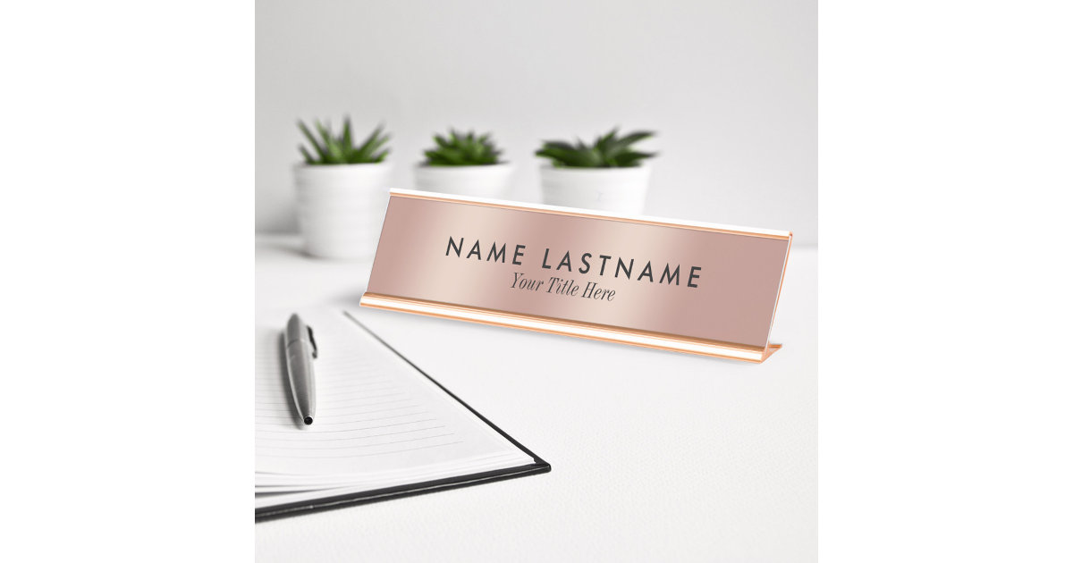 Rose Gold Elegant Minimalist Simple Modern Desk Name Plate | Zazzle