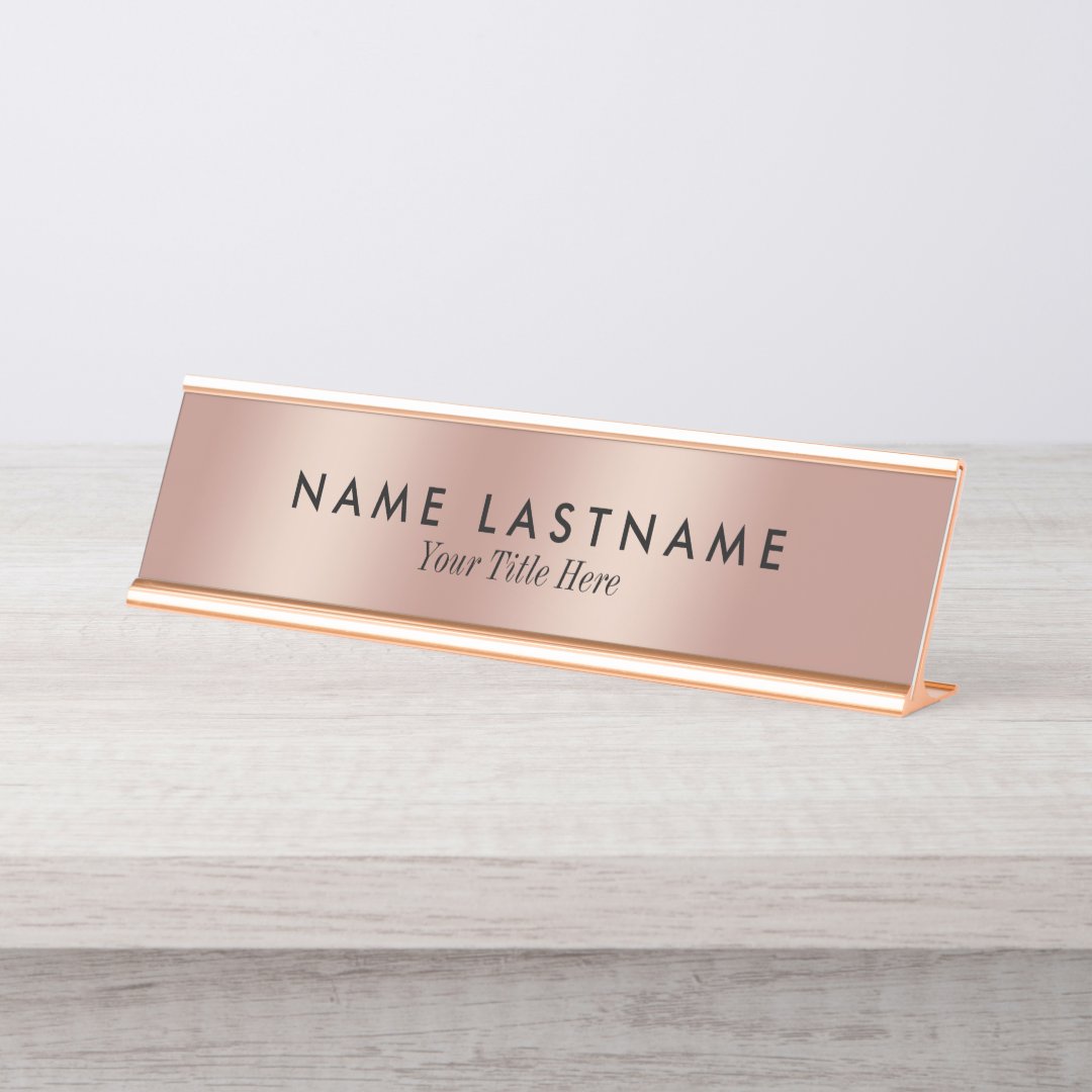 Rose Gold Elegant Minimalist Simple Modern Desk Name Plate | Zazzle