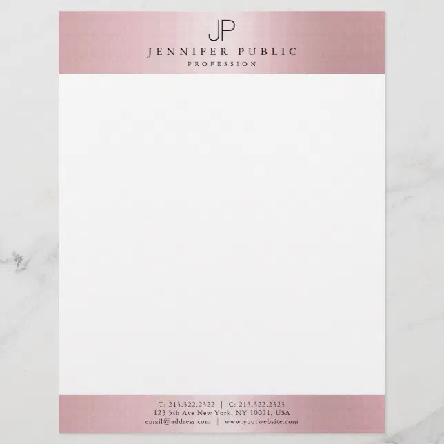 Rose Gold Elegant Monogram Modern Template Letterhead | Zazzle