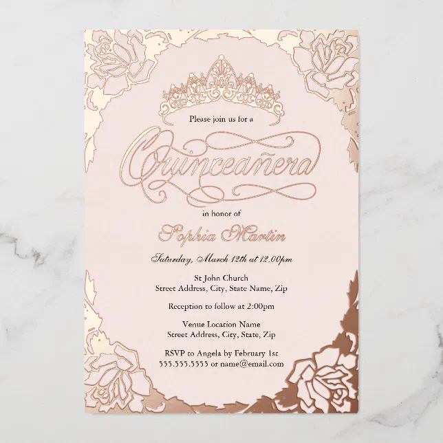 Rose Gold Elegant Script Quinceanera Birthday Foil Invitation | Zazzle