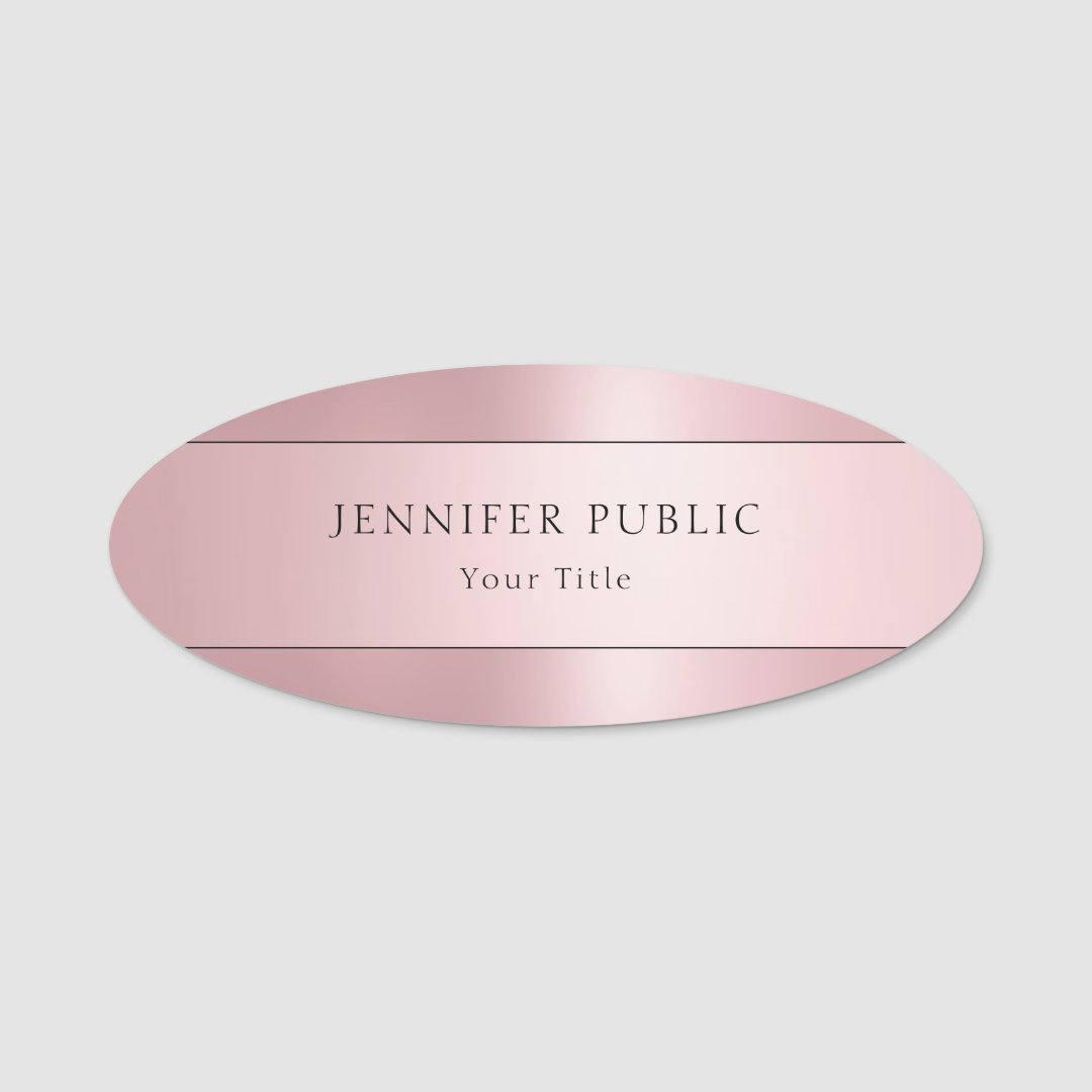 Rose Gold Elegant Simple Template Trendy Oval Name Tag | Zazzle