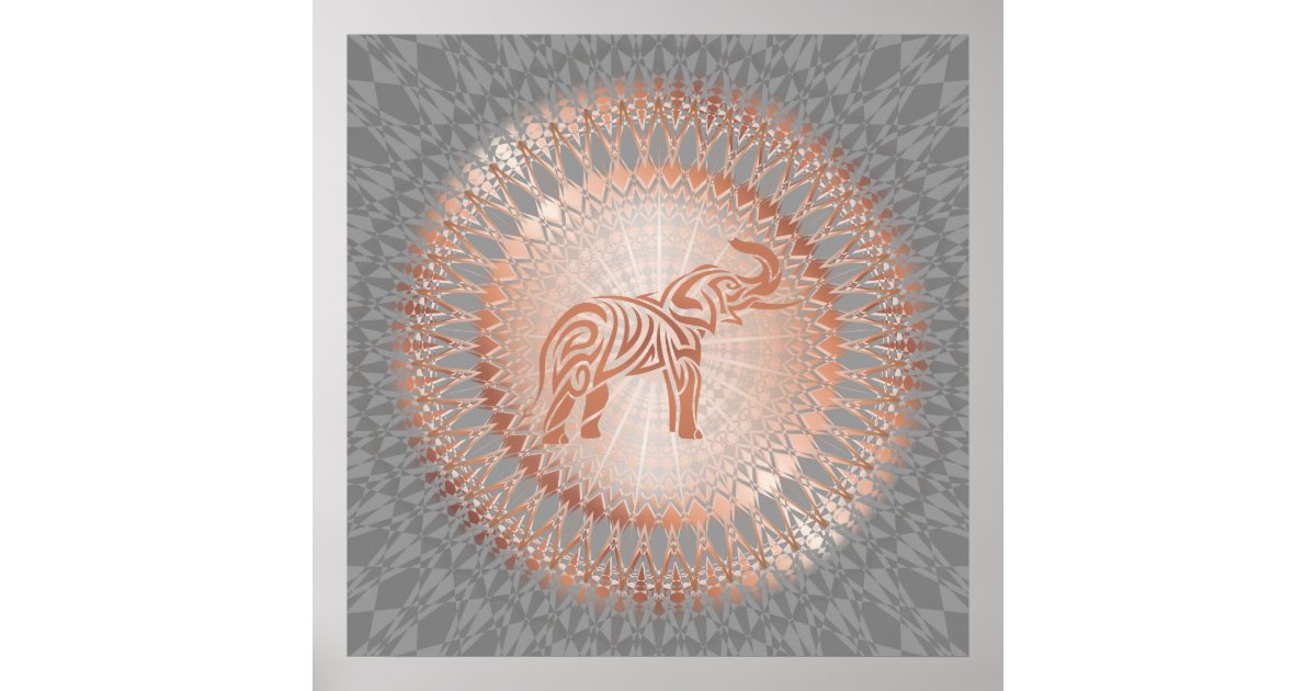 "Rose Gold Elephant Radiance" | Elephant Mandala Poster | Zazzle