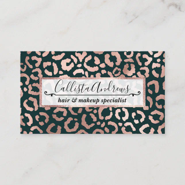 Rose Gold Emerald Leopard Cheetah Animal Print Business Card | Zazzle