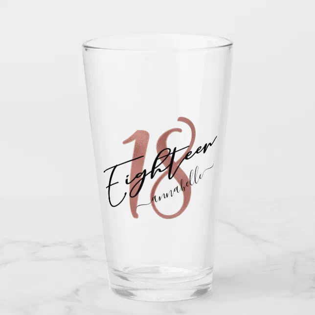 Rose Gold Faux Foil 18th Birthday Glass | Zazzle