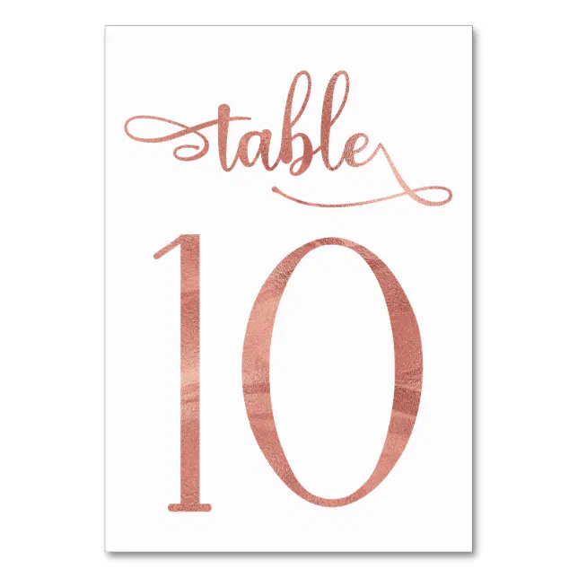 Rose Gold faux foil 3.5x5 table number | Table 10 | Zazzle