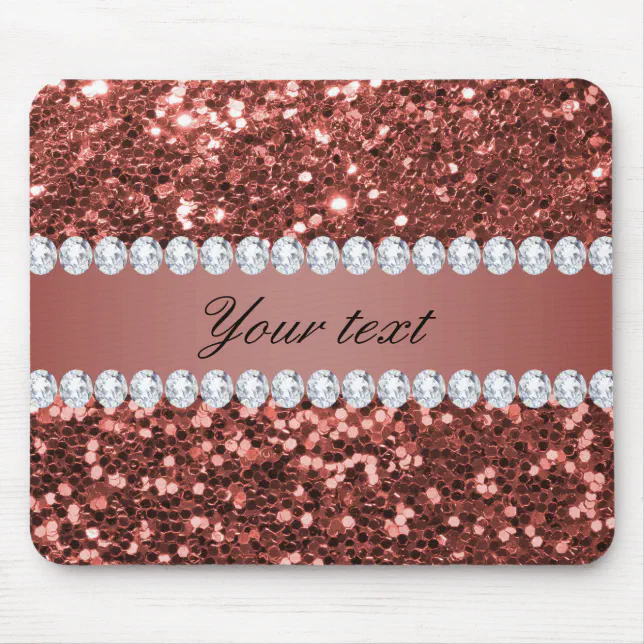 Rose Gold Faux Glitter and Diamonds Personalized Mouse Pad | Zazzle