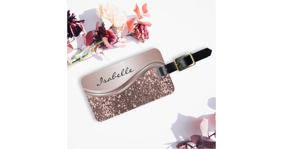 Rose Gold Faux Glitter Bling Personalized Metal Luggage Tag | Zazzle