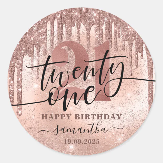 Rose Gold Faux Glitter & Foil 21st Birthday Classic Round Sticker | Zazzle