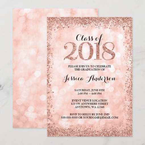 Rose Gold Faux Glitter Lights 2018 Graduation Invitation | Zazzle