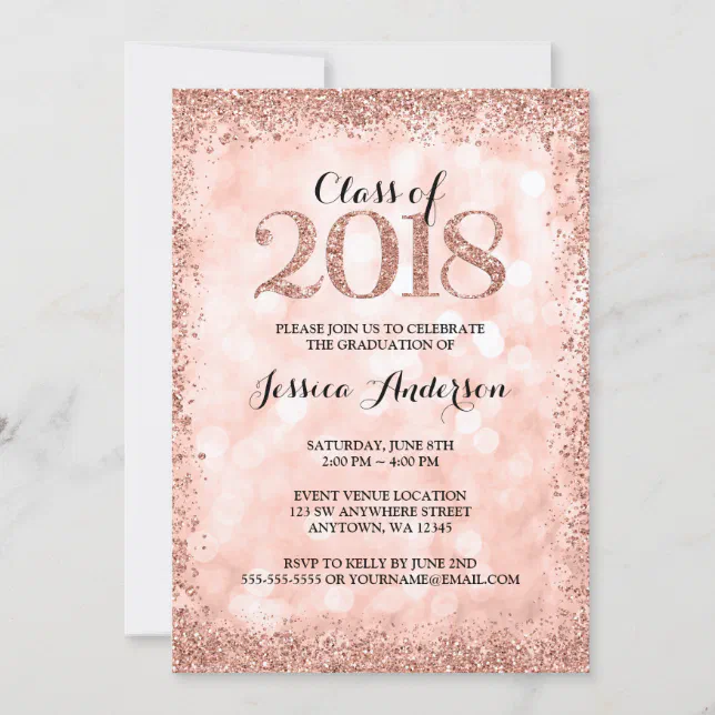 Rose Gold Faux Glitter Lights 2018 Graduation Invitation | Zazzle