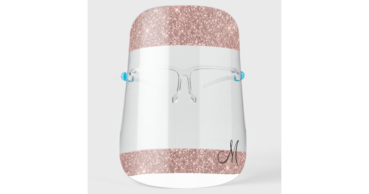 Rose Gold Faux Glitter Monogram Face Shield | Zazzle