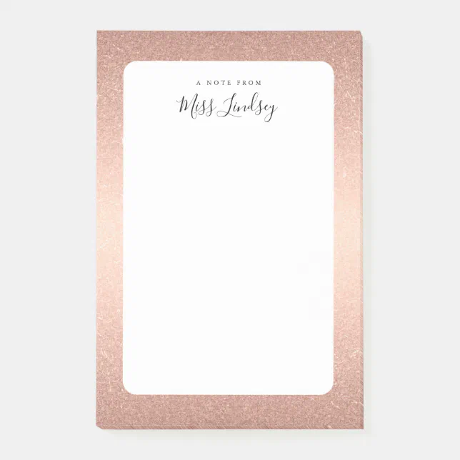 Rose Gold Faux Glitter Monogrammed Teacher Post-it Notes | Zazzle