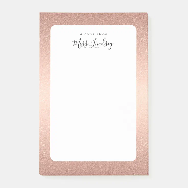 Rose Gold Faux Glitter Monogrammed Teacher Post-it Notes | Zazzle
