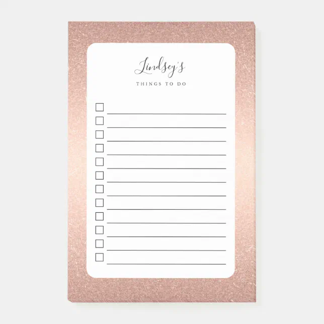 Rose Gold Faux Glitter Monogrammed To Do List Post-it Notes | Zazzle
