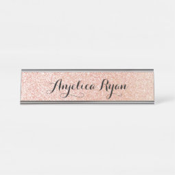 Rose Gold Faux Glitter Personalized Script Name Desk Name Plate | Zazzle