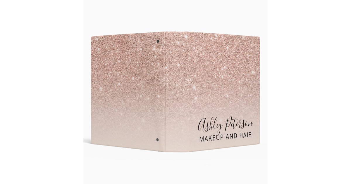 Rose gold faux glitter pink ombre monogram makeup 3 ring binder | Zazzle