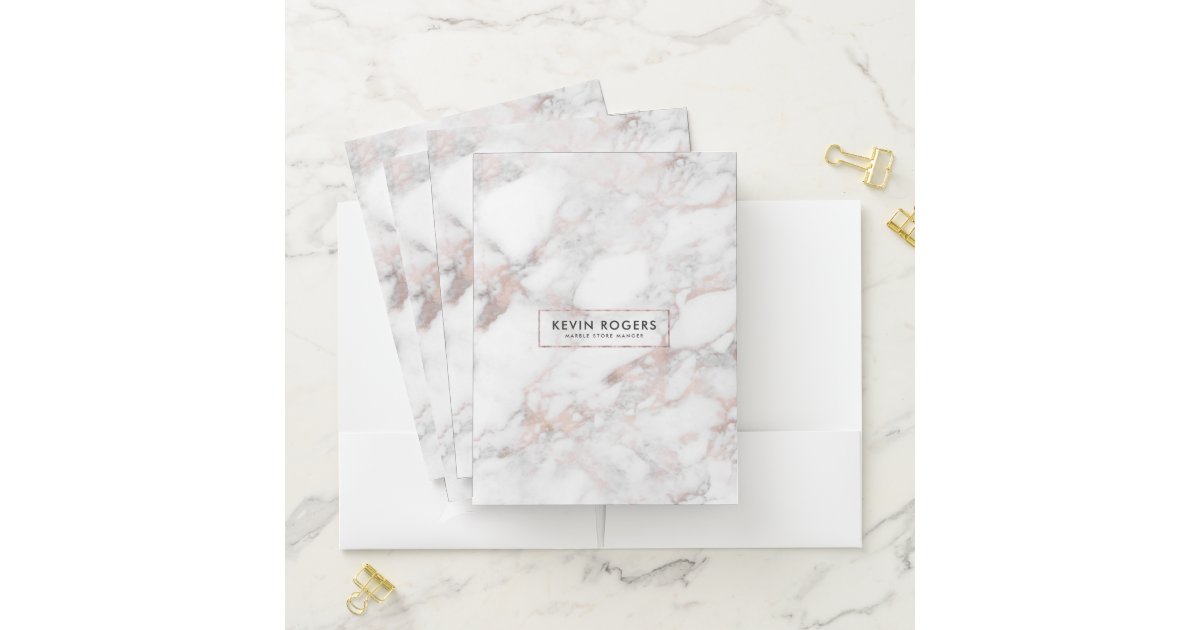 Rose-Gold Faux Marble Stone Pocket Folder | Zazzle