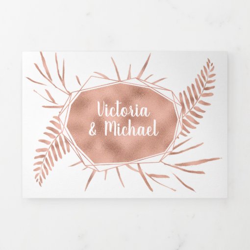 Rose Gold Ferns Wedding Tri-fold Invitation | Zazzle