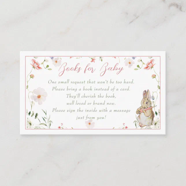 Rose Gold Floral Baby Bunny Baby Shower Enclosure Card | Zazzle