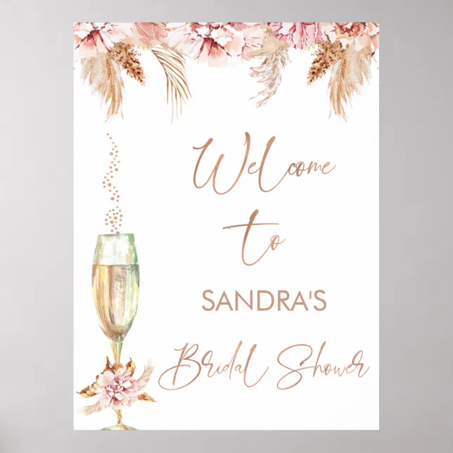 Rose Gold Floral Glass Bridal Shower Welcome Sign | Zazzle